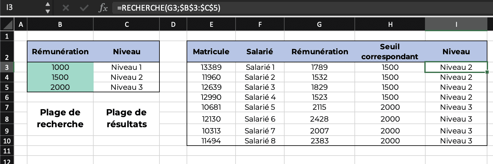 Fonction RECHERCHE Excel : tutoriels et exemples [2026]